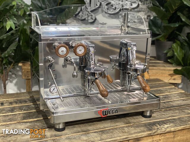 WEGA MININOVA 2 GROUP ESPRESSO COFFEE MACHINE STAINLESS TIMBER ACCENTS ...