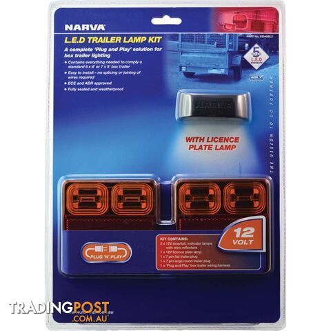 Narva 12V Box Trailer Lamp Plug Play Kit Square Lamps MDL35