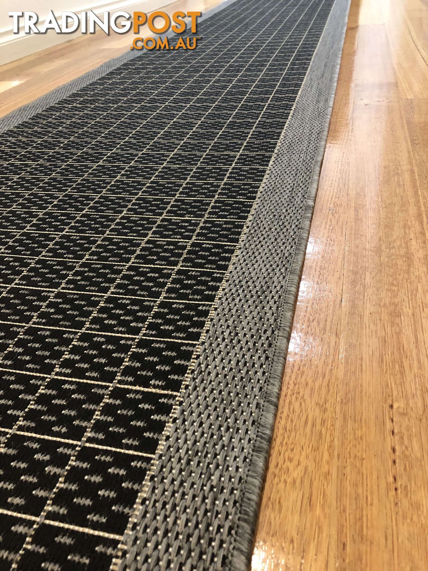 Suva Black Grey Hall Runner Non Slip 405 212 4M 405212