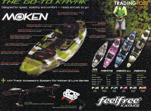 Brand new Feel Free Moken 14 fishing touring kayak